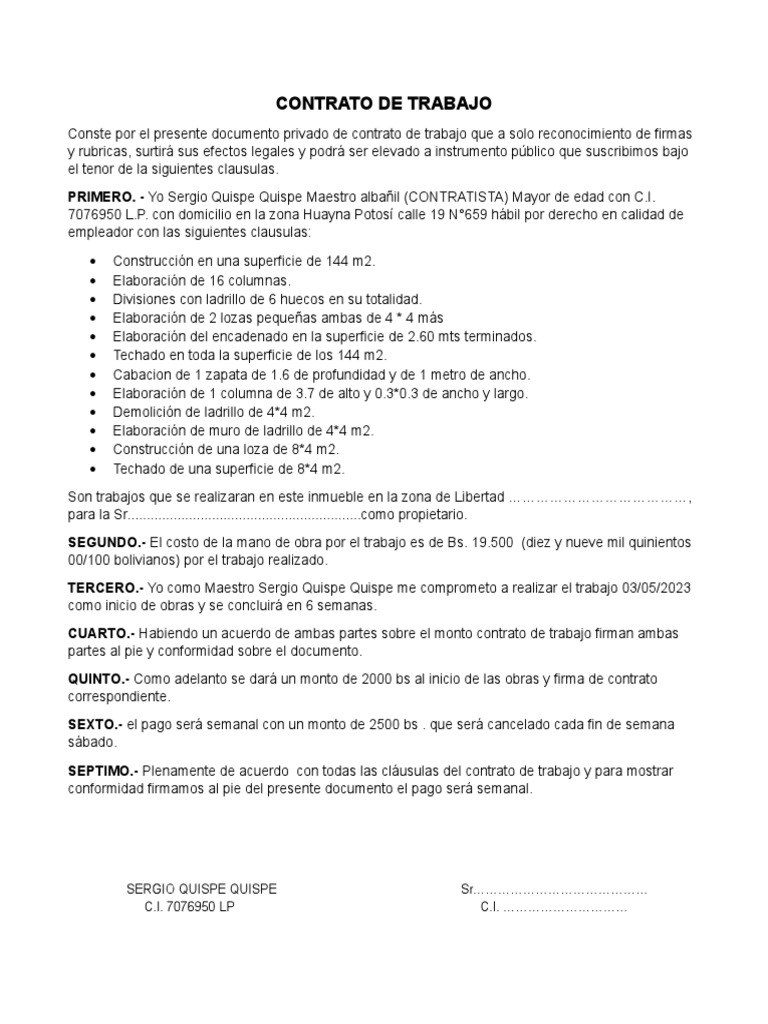 Contrato De Trabajo Pdf