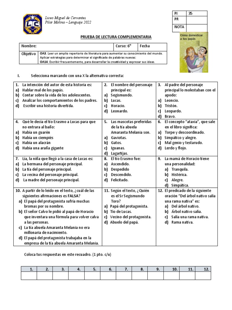 Prueba de Lectura Complementaria | PDF