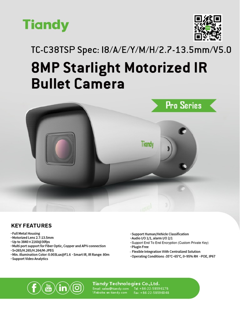 8MP Starlight Motorized IR Bullet Camera: TC-C38TS Spec: I8/A/E/Y/M/H/2 ...