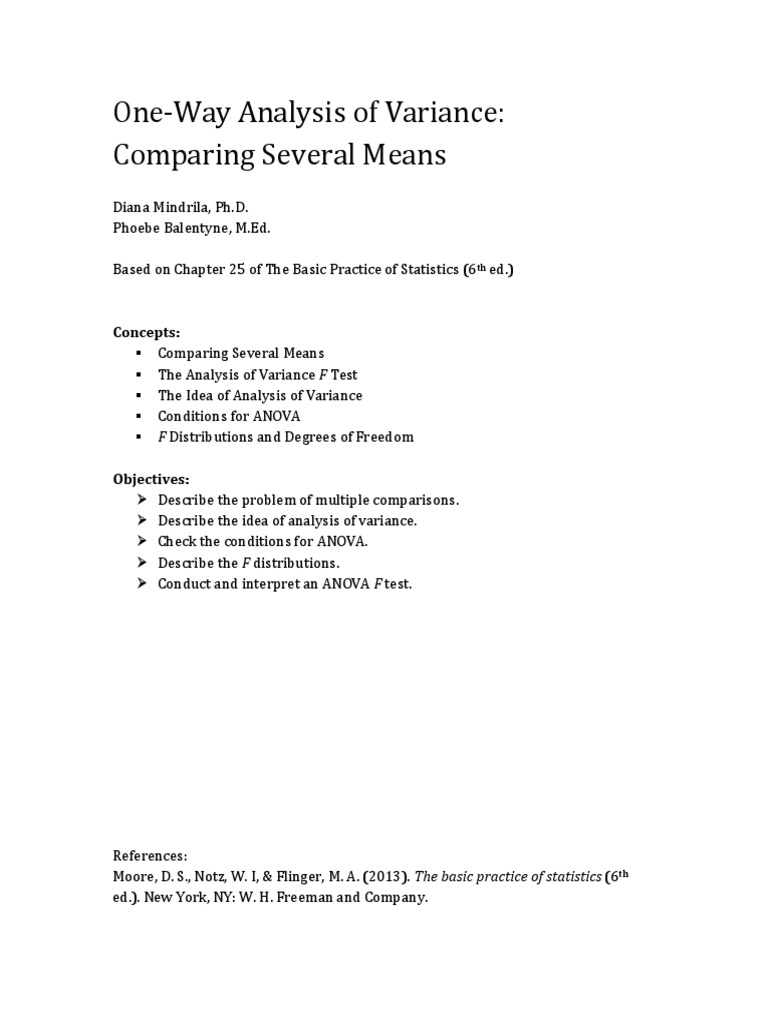 One-Way ANOVA: Comparing Group Means | PDF | Analysis Of Variance | F Test