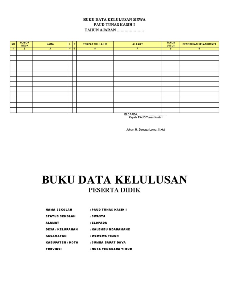 A.3.11 Buku Data Kelulusan Anak Paud TK KB | PDF