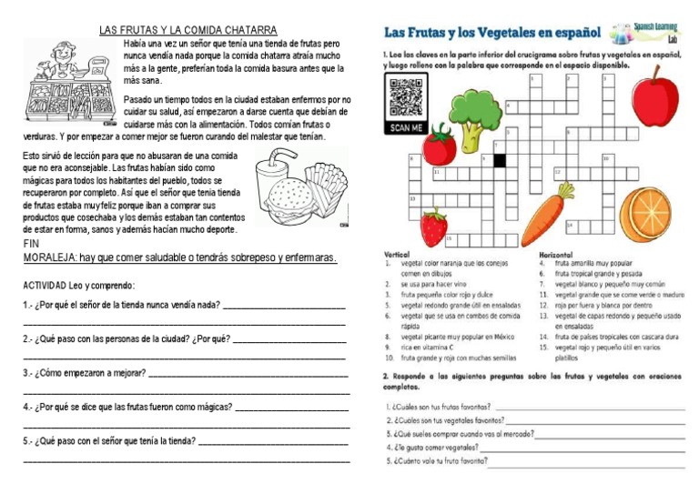 Las Frutas y La Comida Chatarra Lectura | PDF | Salud y bienestar