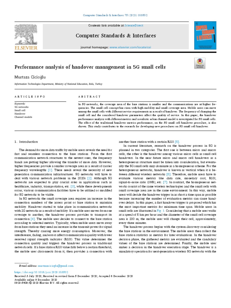Paper Performance Analysis Of Handover Management In 5g Small Cells Pdf Signal To Noise