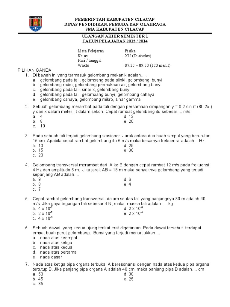Soal Uas Fis KLS Xii Sem 1 2013-2014 | PDF