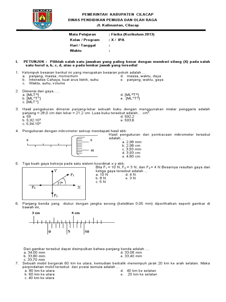 Soal Uas Fis KLS X Kur 13 Sem 1 2013-2014 | PDF