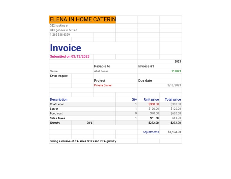 Invoices Elena 2023 - Kevin Mcquire 03-18-2023 | PDF