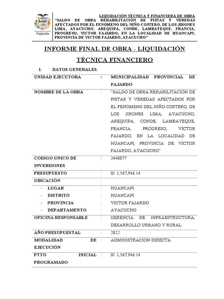 Informe Final de Obra | PDF | Hidrología | Ambiente