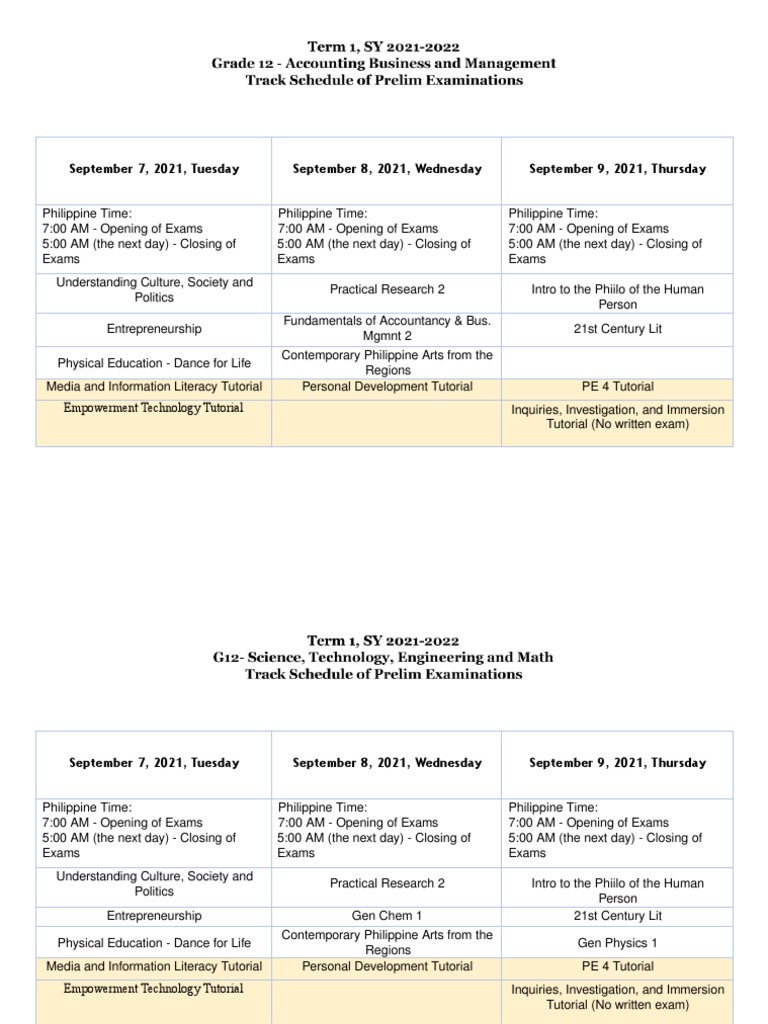 Grade 12 Schedule of Prelim Exams Term 1 AY 2021 2022.docx 1 | PDF Grade 12 Schedule of Prelim Exams Term 1 AY 2021 2022.docx 1 | PDF