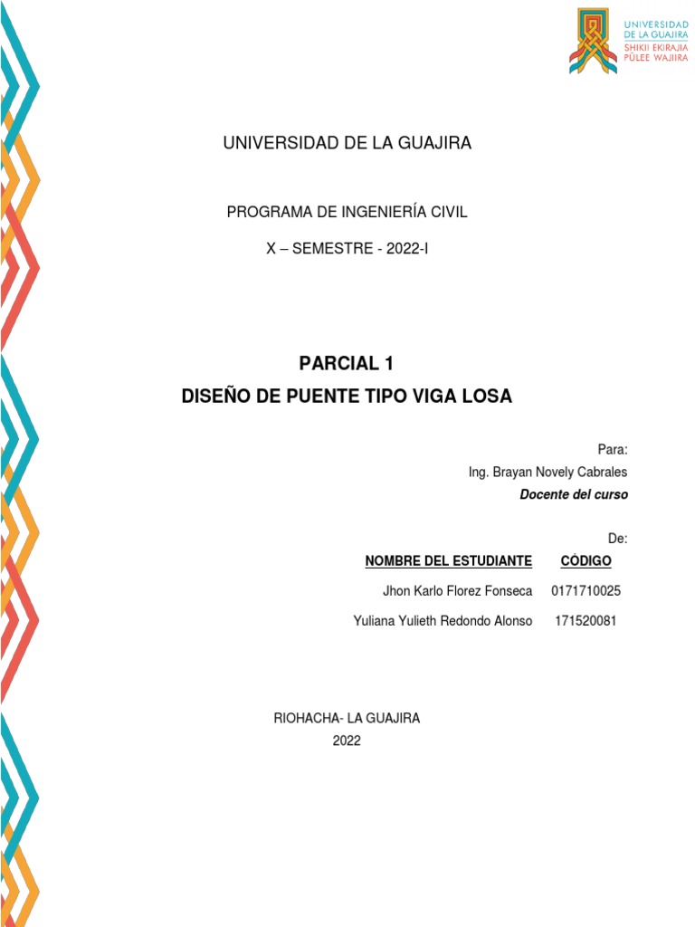 Diseño De Puente Tipo Viga Losa Parcial 1 Pdf Hormigón Puente