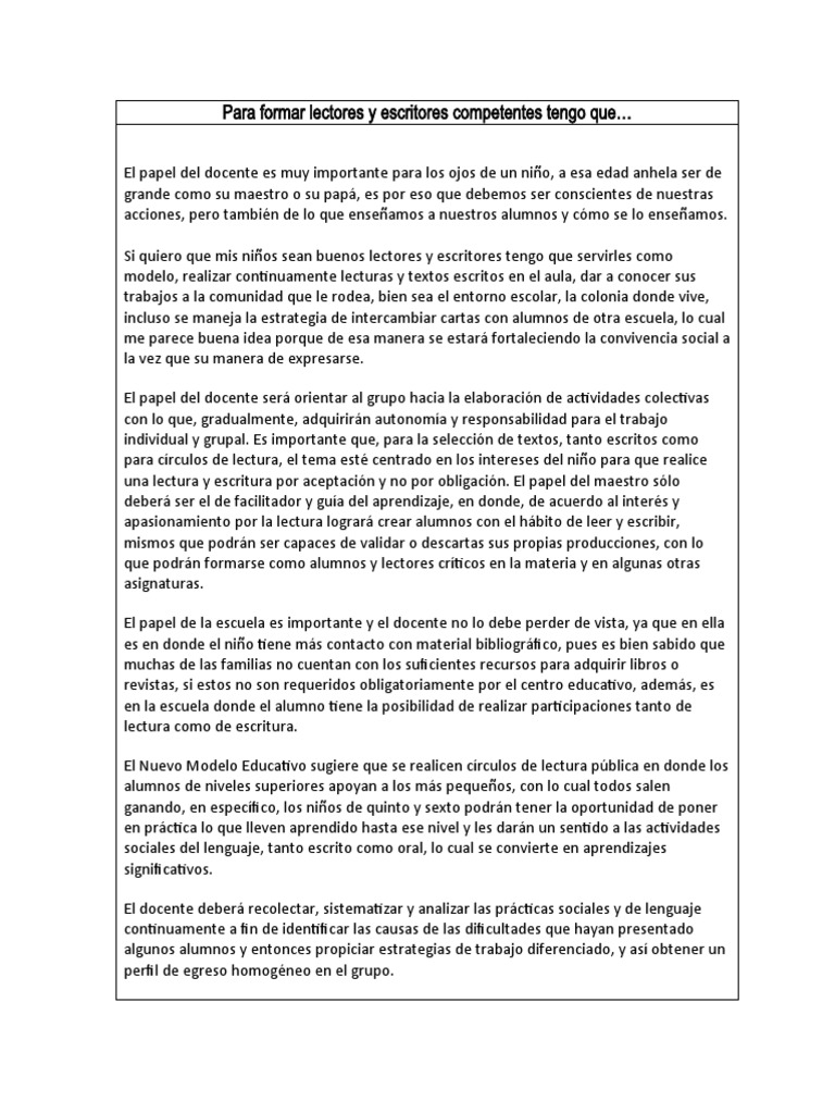 FORMANDO LECTORES Y ESCRITORES COMPETENTES. | PDF | Maestros | Comunicación