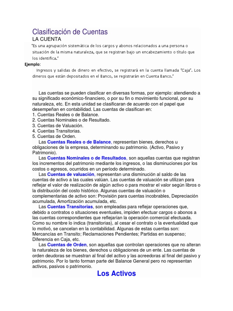 Clasificación de Cuentas | PDF | Contabilidad | Activo fijo