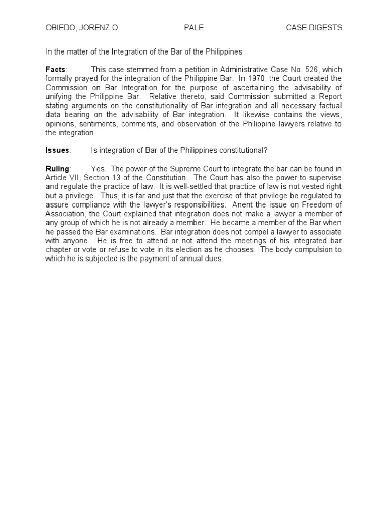 Case Digests Pale | PDF | Lawyer | Supreme Court Of The United States