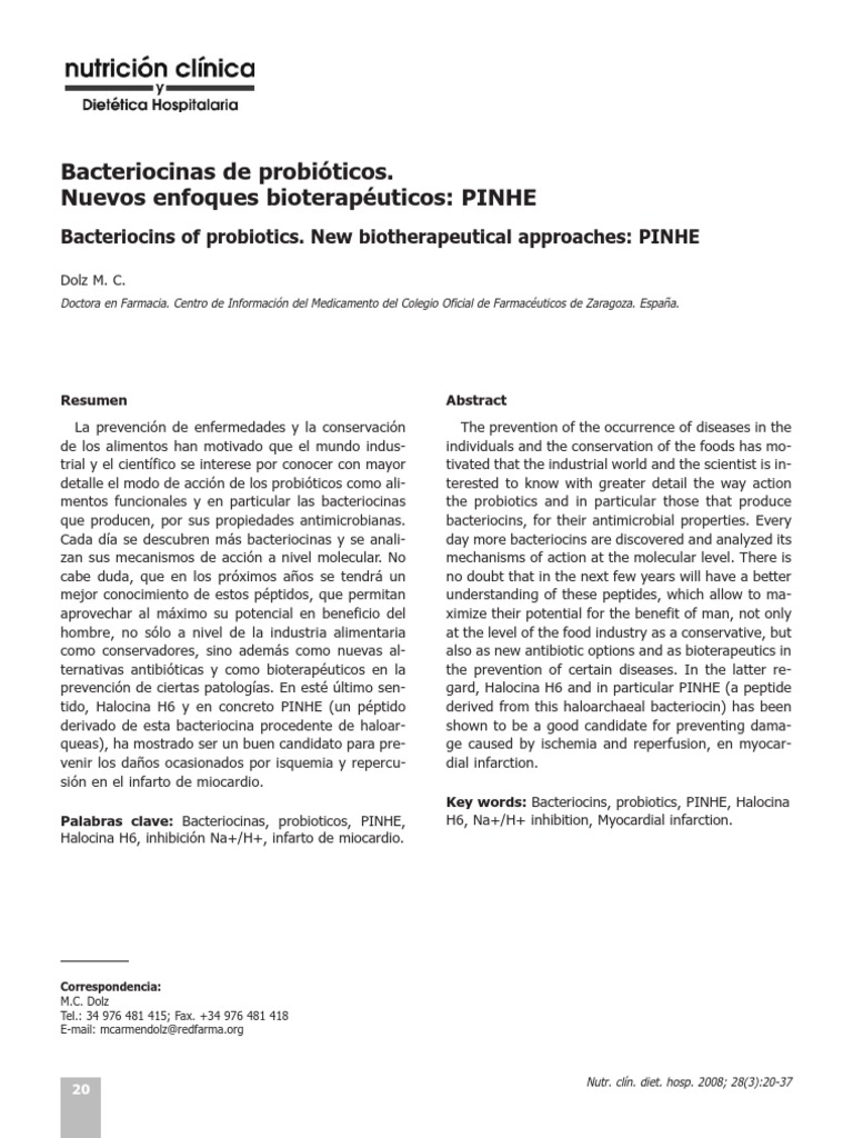 Bacteriocinas de Probioticos, Nuevos Enfoques Bioterapeuticos, PINHE ...