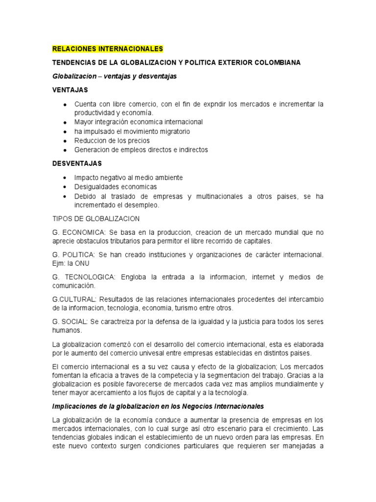 Ventajas y Desventajas de La Globalizacion | PDF | Deuda gubernamental | Ministerio ...