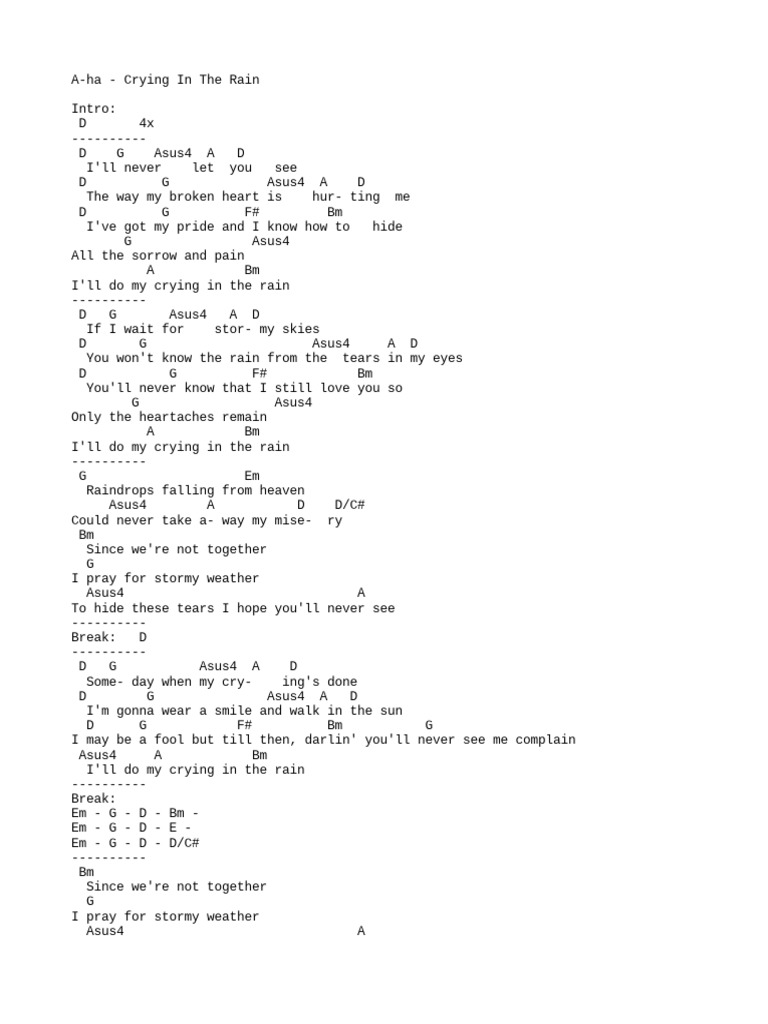 A-ha - Crying In The Rain Lyrics | PDF | Subjective Experience | Emotions