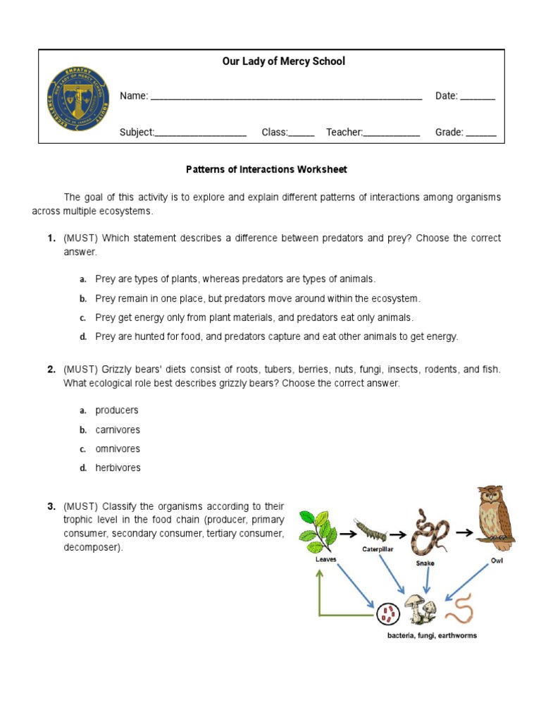 Worksheet - Patterns of Interactions | PDF | Predation | Food Web