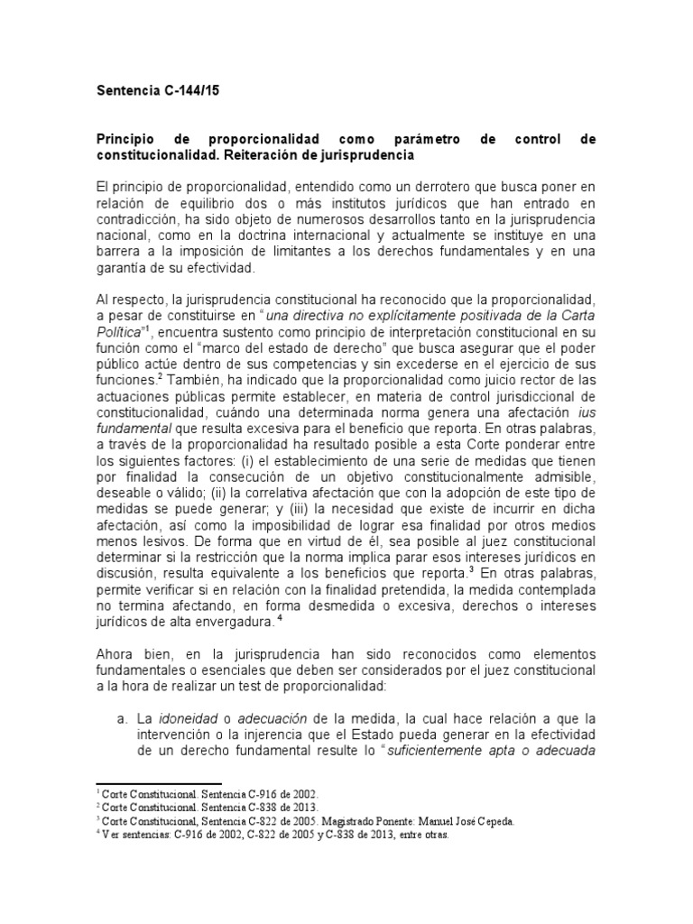 Test De Proporcionalidad O Principio De Proporcionalidad Pdf Caso