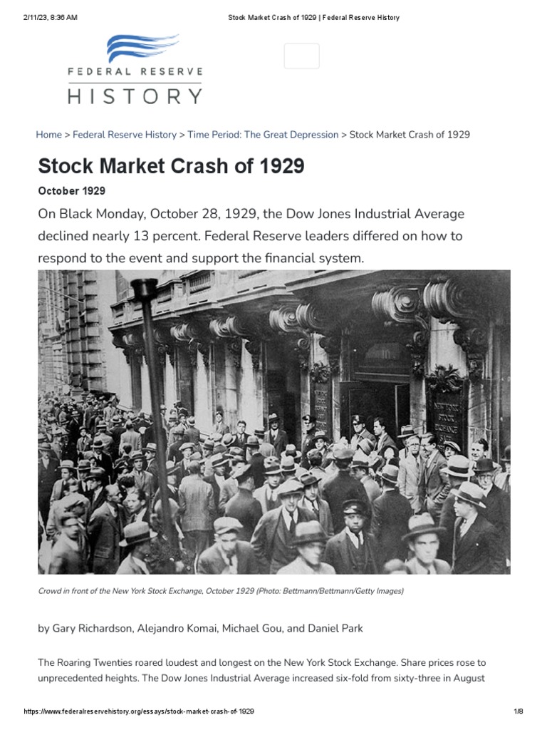 Stock Market Crash of 1929 - Federal Reserve History | PDF | United ...
