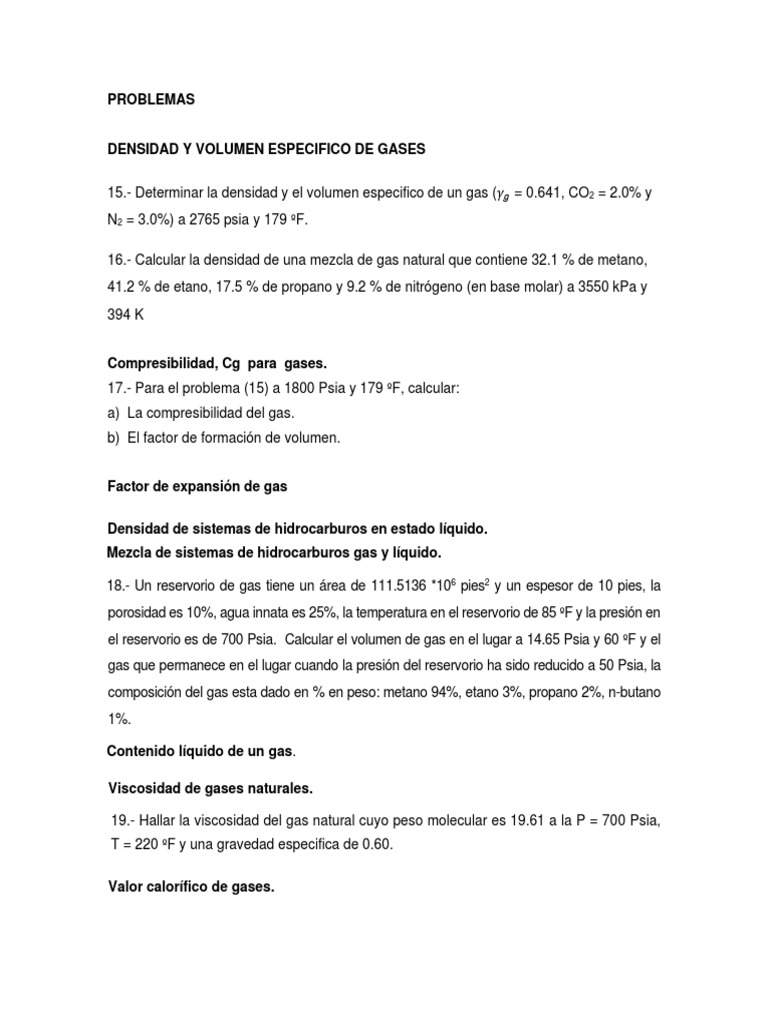 Problemas GN | PDF | Gases | Gas natural