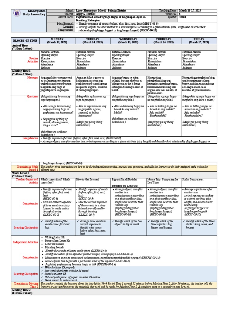 Kindergarten DLL MELC Q3 Week 5 Asf | PDF