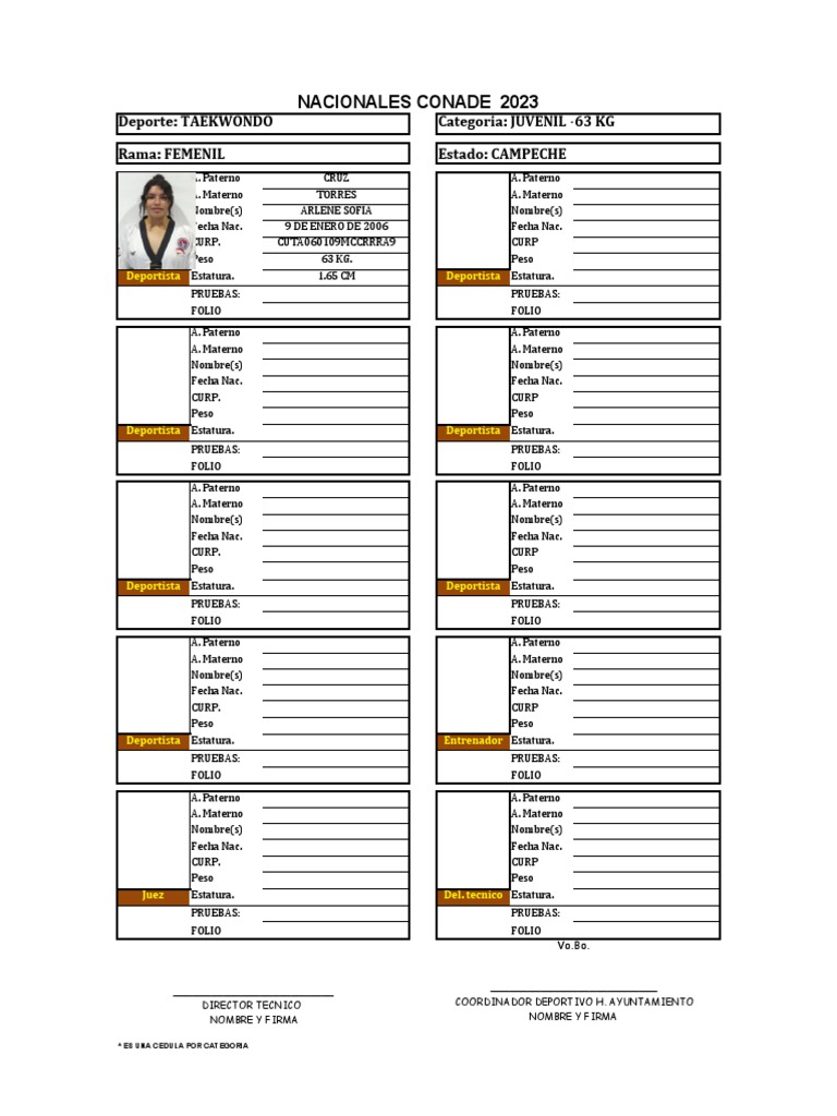 Cedula 2023 Juvenil Femenil | PDF | Salud y bienestar