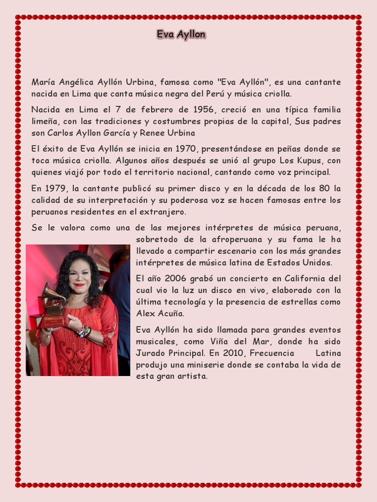 Biografía de Eva Ayllón: Música Criolla | PDF | Perú | Musica ...