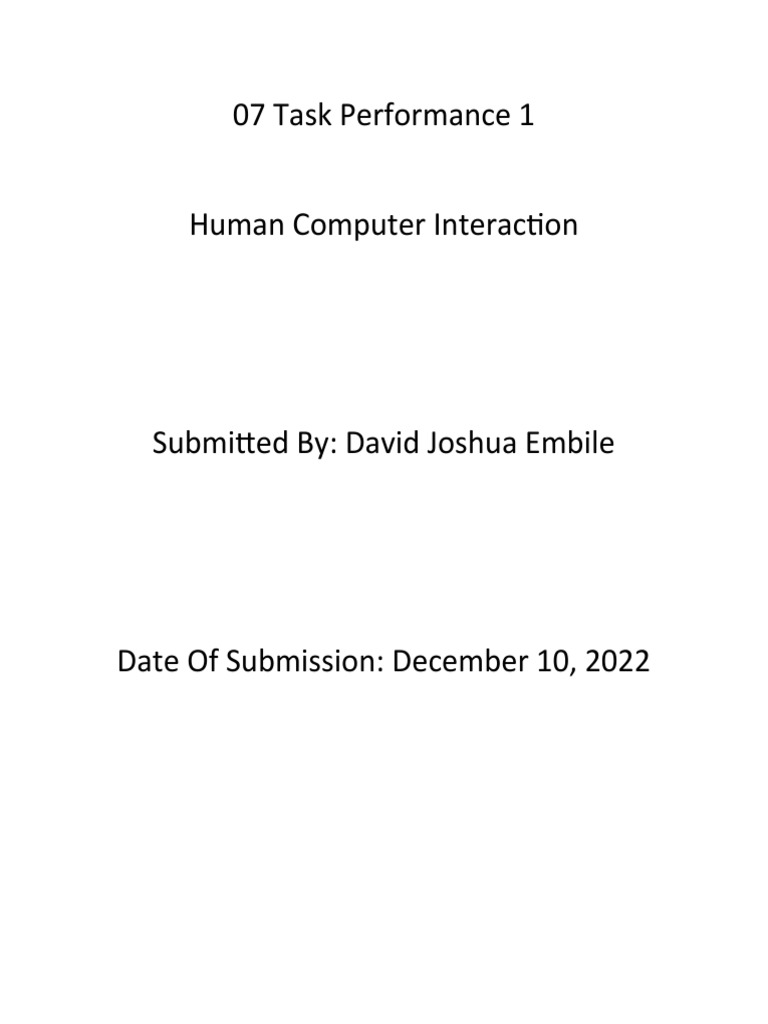 07 Task Performance 1 HCI | PDF | Business | Technology & Engineering