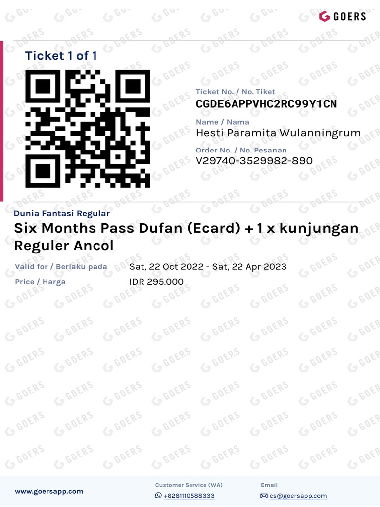 (Venue Ticket) Six Months Pass Dufan (Ecard) + 1 X Kunjungan Reguler ...