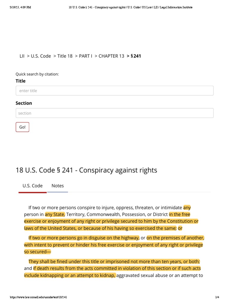 18 U S Code 241 Conspiracy Against Rights U S Code US Law LII
