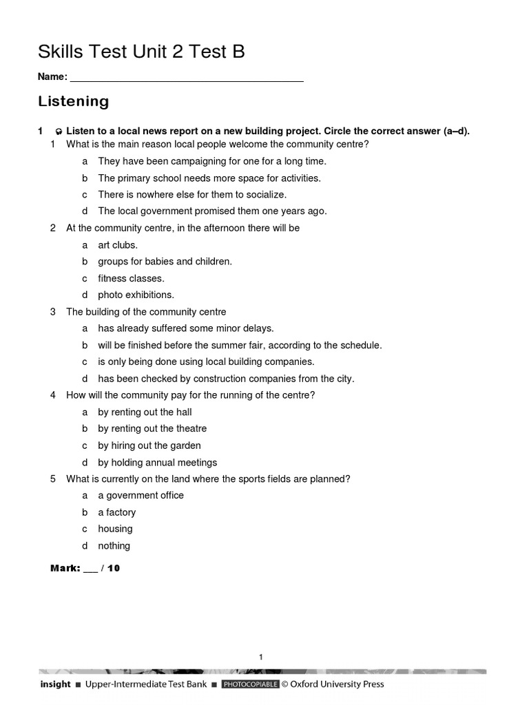 Skills Test Unit 2 Test B 2023 | PDF