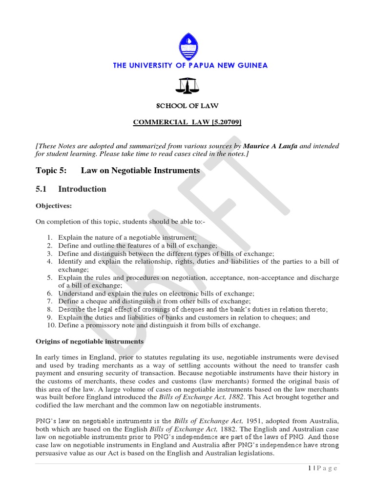 Law On Negotiable Instruments | PDF | Negotiable Instrument | Business Law