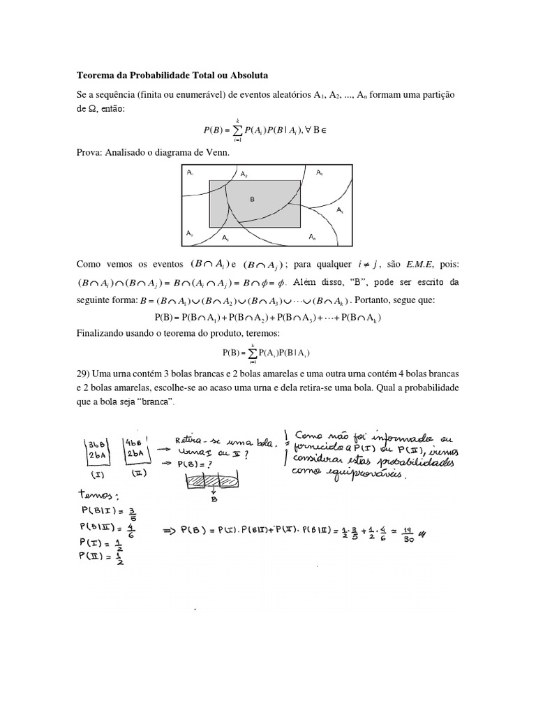 Teoremas Da Probabilidade Total e de Bayessssss | PDF | Probabilidade ...