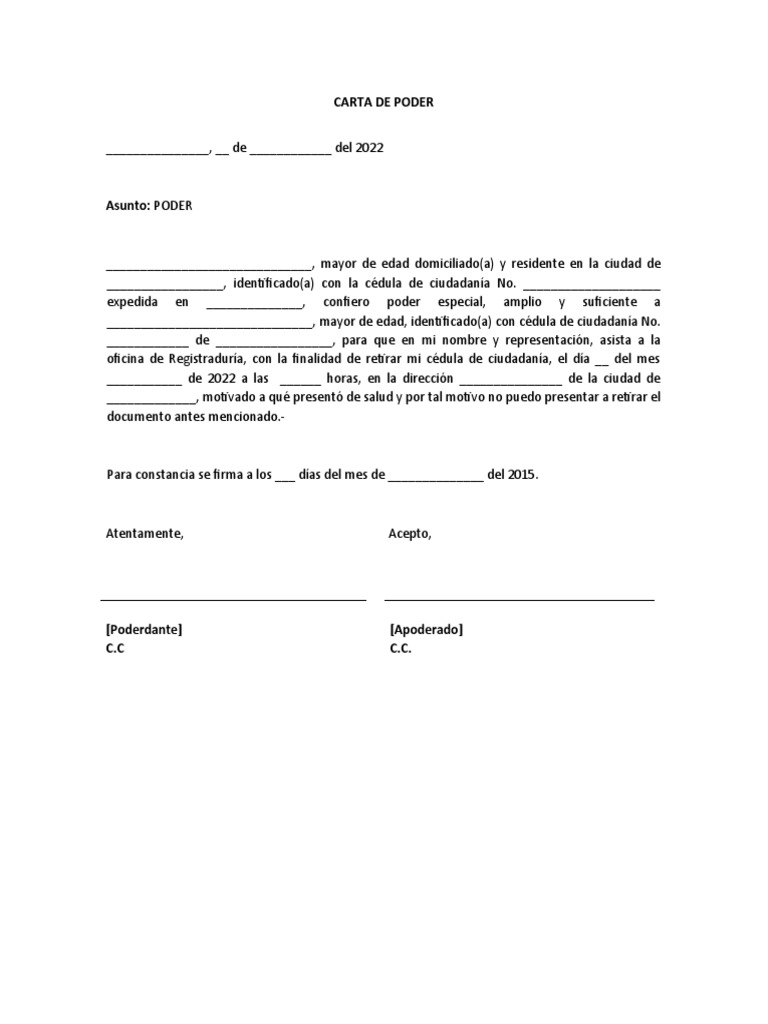 Carta de Poder para Retiro de Cédula | PDF | Derecho