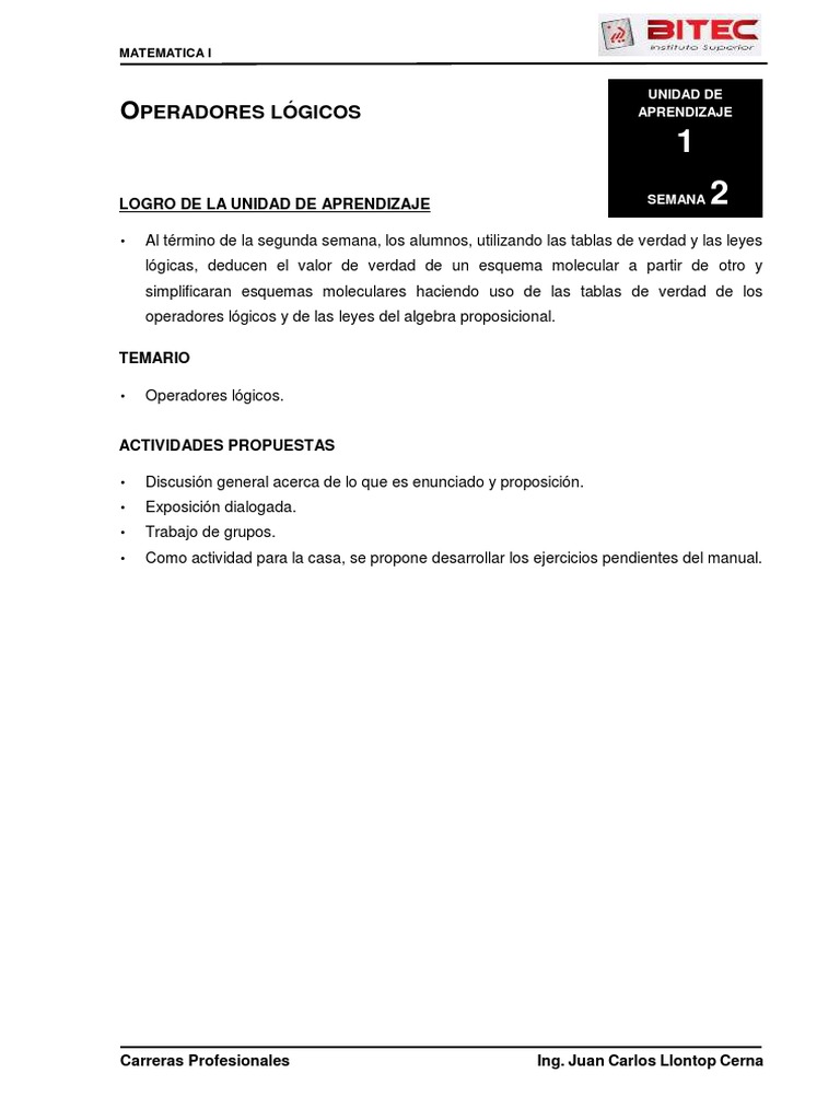Semana 02 - Operadores Logicos | PDF | Si y solo si | Proposición