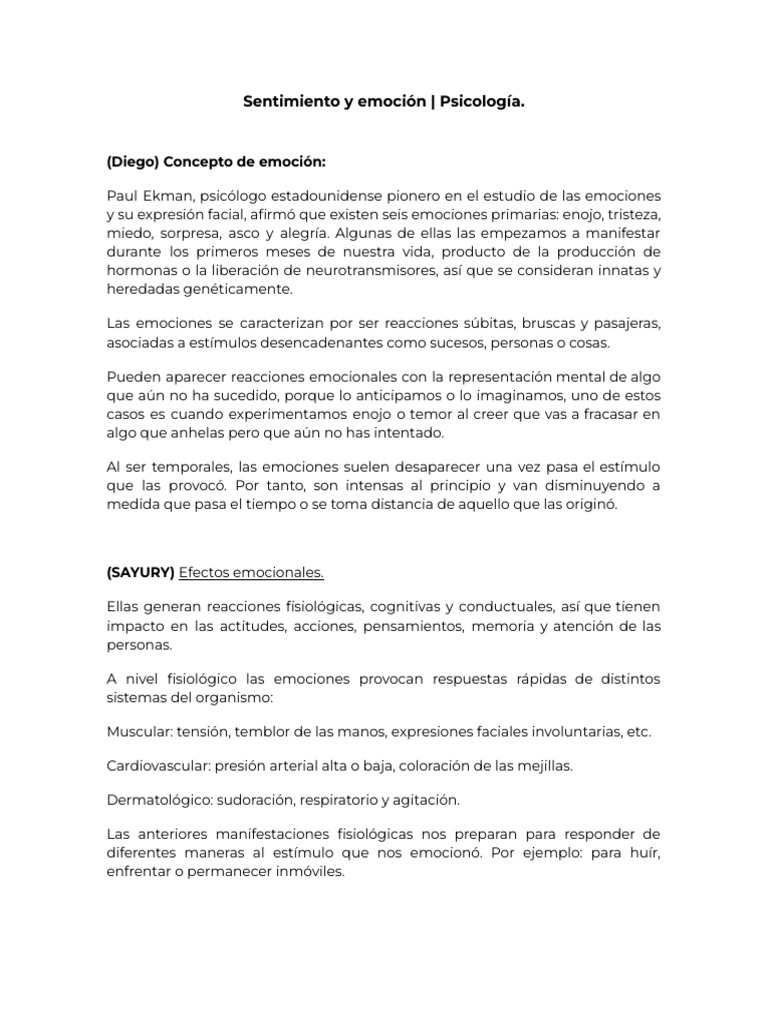Sentimiento y Emoción | PDF | Las emociones | Temor