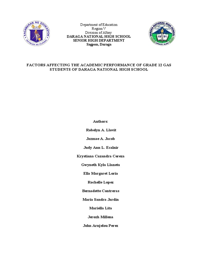 Factors Affecting The Low Academic Performance of Grade 12 Gas Students ...