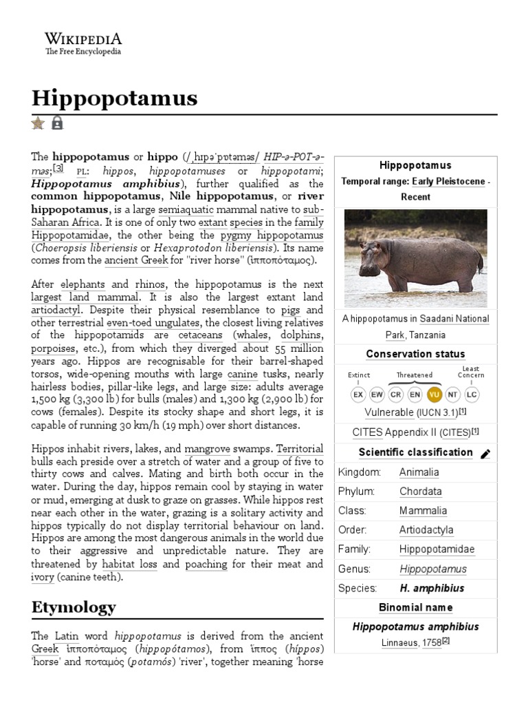 Hippopotamus - Wiki | PDF | Hippopotamus