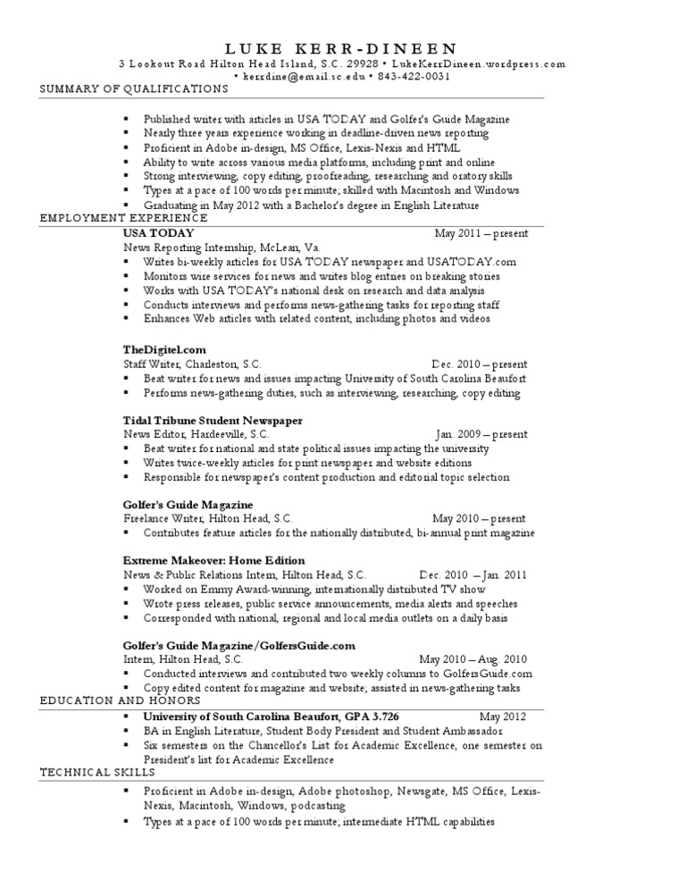 Luke Resume New | Download Free PDF | Copy Editing | Newspapers