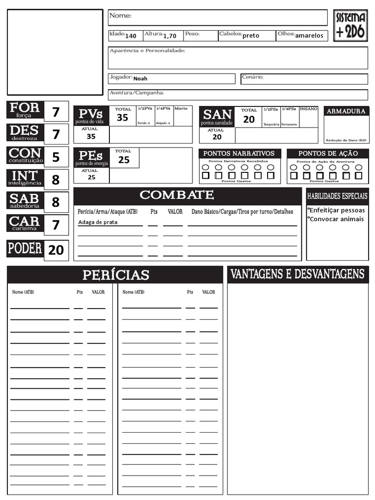 Ficha 2d6 Horror Completavel Salvavel2 | PDF