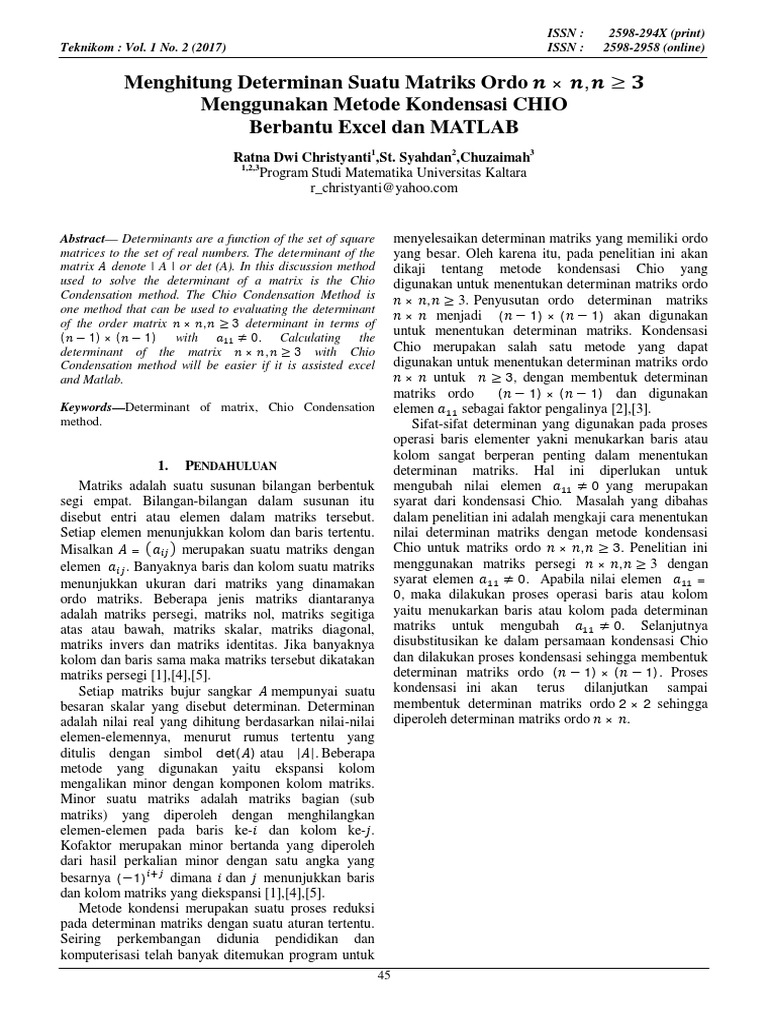 Menghitung Determinan Matriks Ordo n×n | PDF
