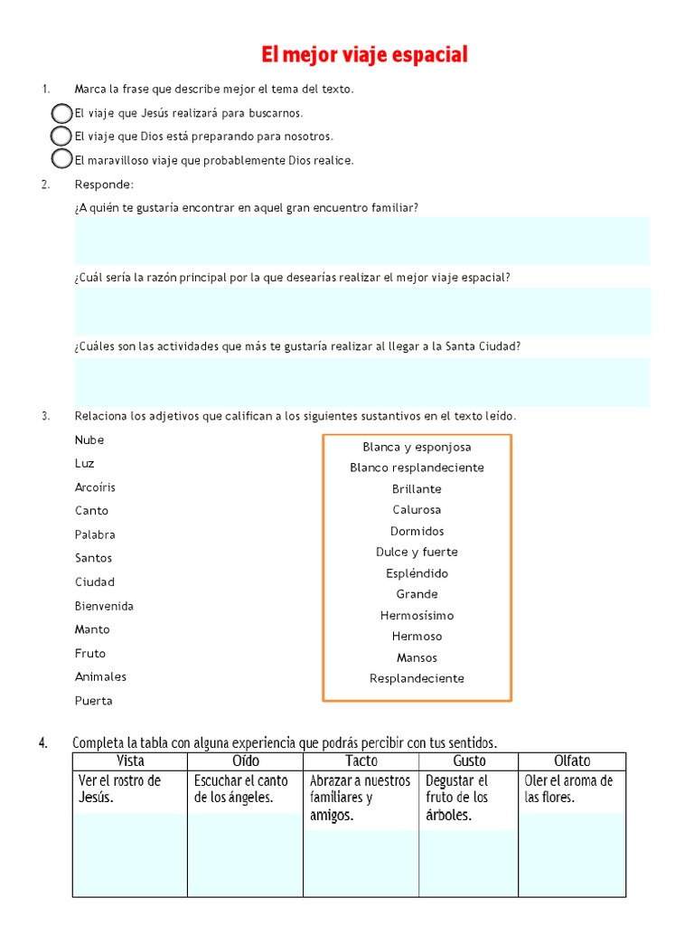 El Mejor Viaje Espacial Comprensión Lectora | PDF
