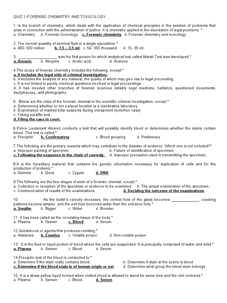 FRNSC Quiz 1 | PDF | Forensic Science | Alcoholism