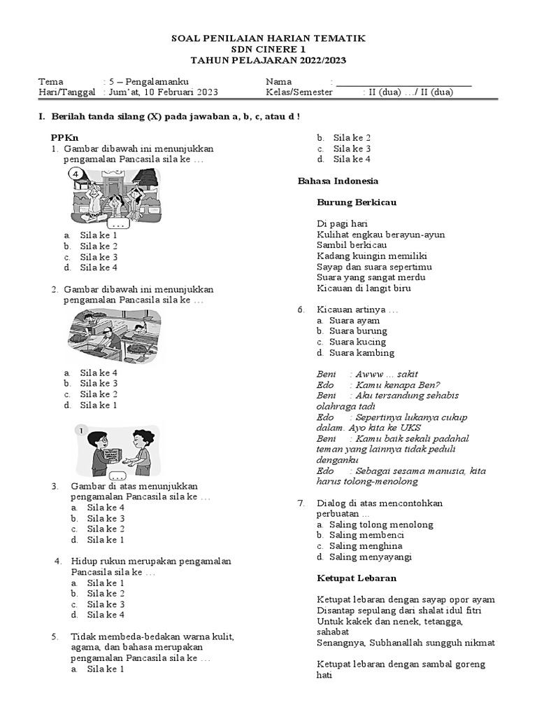 Soal PH Tema 5 Kelas 2 Februari 2023 | PDF