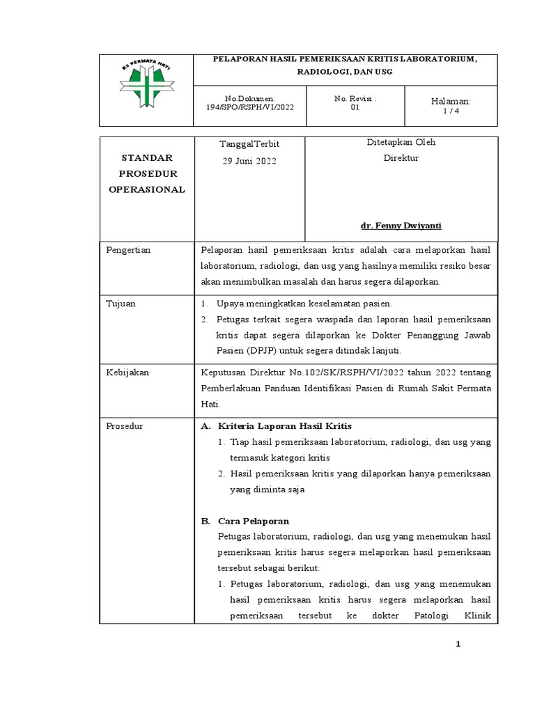 194.spo Pelaporan Hasil Pemeriksaan Kritis Laboratorium Radiologi Usg ...