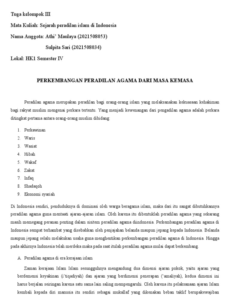 Perkembangan Peradilan Agama Dari Masa Kemasa | PDF