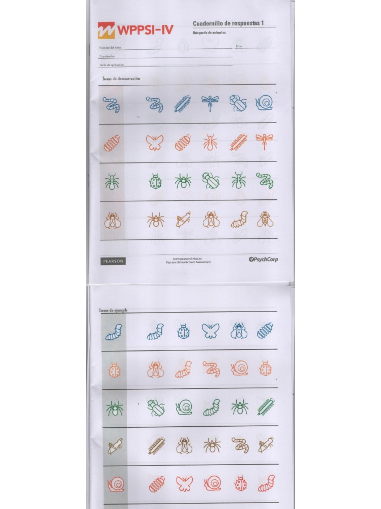 Cuadernillo de Respuestas 1 Bs Simbolos WPPSI IV | PDF