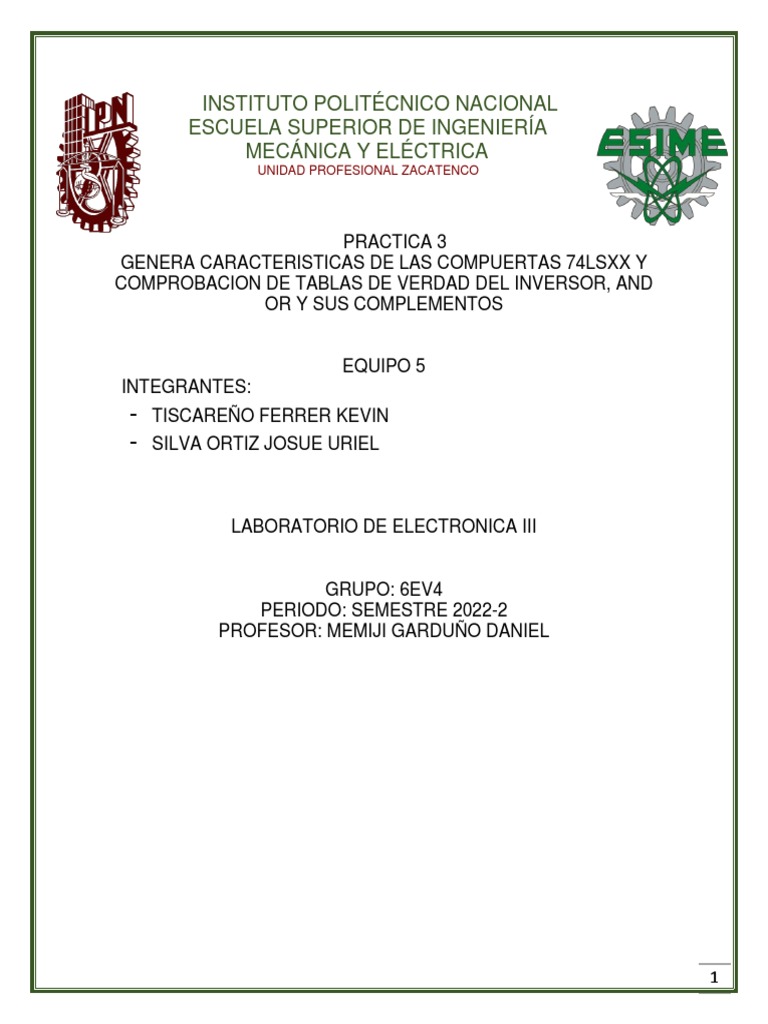 Practica 3.0 | PDF | Puerta lógica | Circuitos electricos
