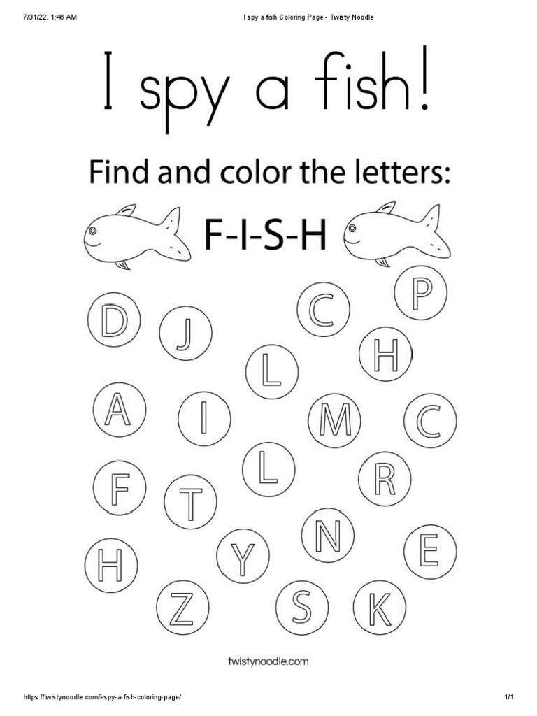 I Spy A Fish Coloring Page - Twisty Noodle | PDF
