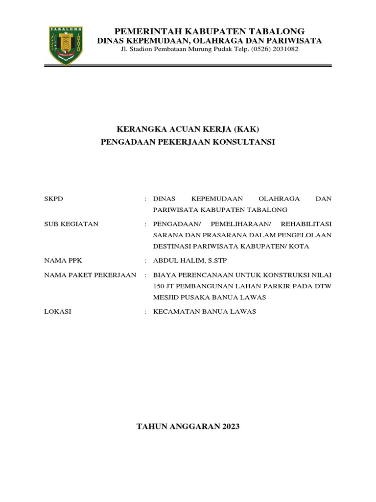 Kerangka Acuan Kerja (Dinas Pariwisata Kab. Tabalong) | PDF | Seni ...