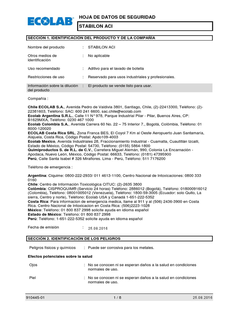 Stabilon Aci (910445) - Sds-Local | PDF | Salud y bienestar